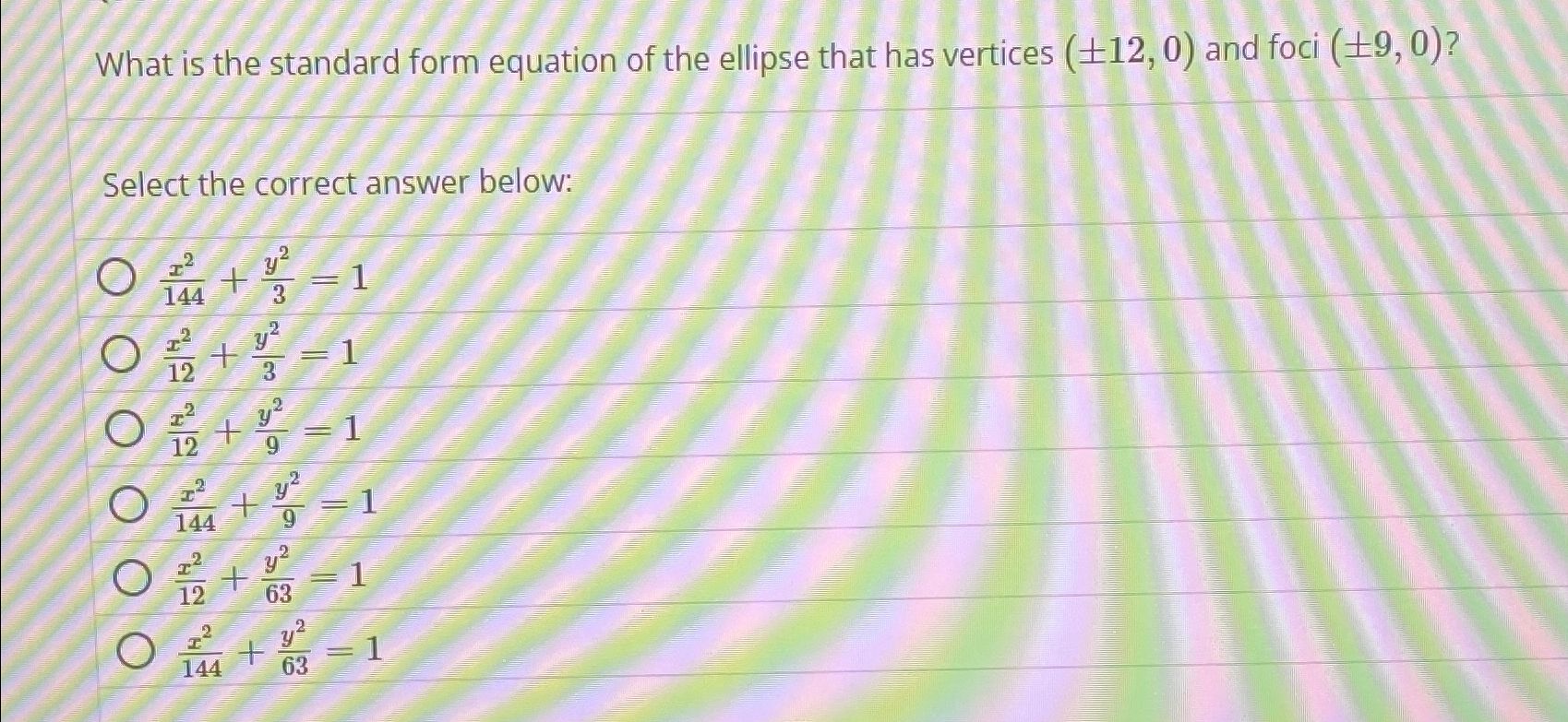 Solved What is the standard form equation of the ellipse | Chegg.com