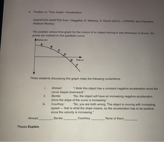 Solved 4. Position vs. Time Graph-Acceleration QUESTION | Chegg.com