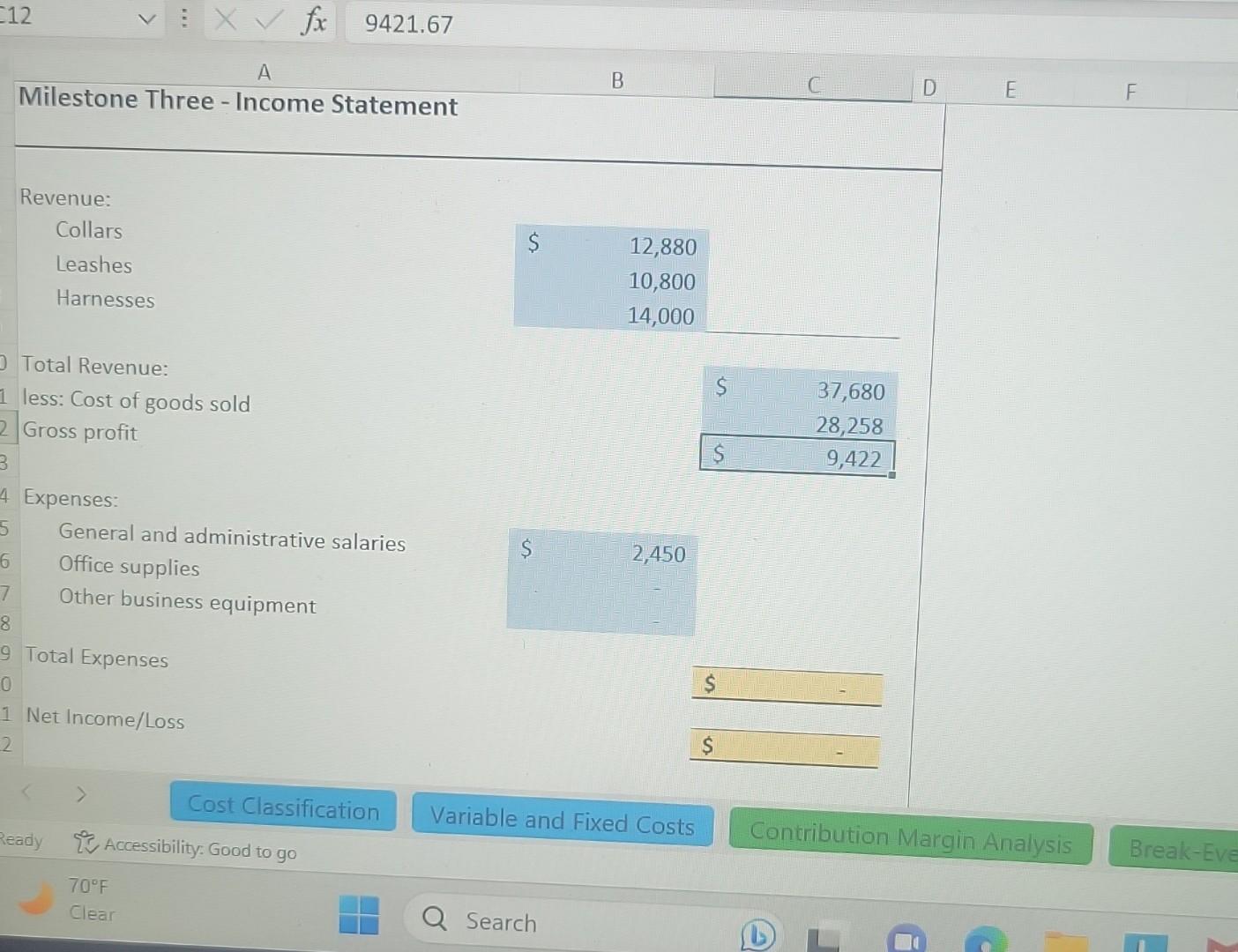 Solved Milestone Three - Statement of Cost of Goods | Chegg.com