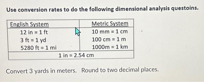 Solved Use conversion rates to do the following dimensional | Chegg.com