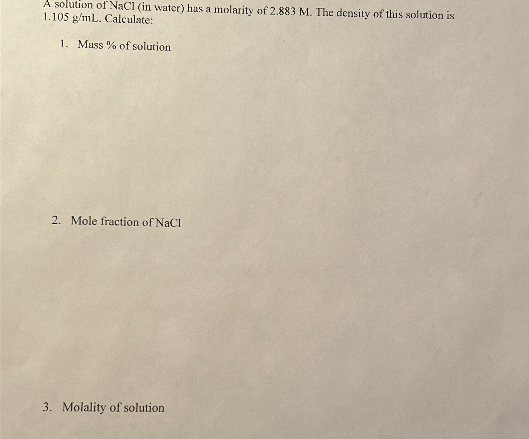 Solved a solution of NaClA solution of NaCl (in water) ﻿has | Chegg.com
