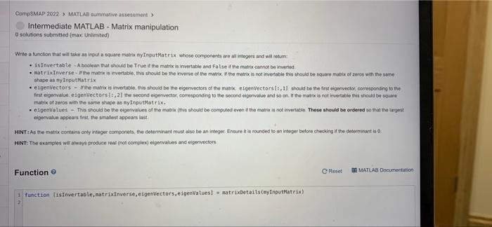 Solved CompSMAP 2022 MATLAB summative assessment > | Chegg.com