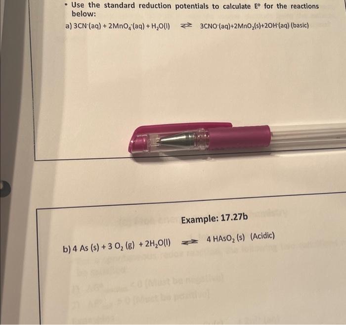 Solved - Use the standard reduction potentials to calculate | Chegg.com