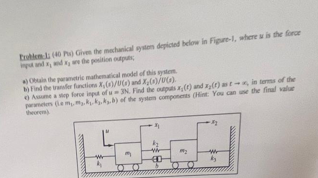 Solved Problem:Li ( 40 ﻿Pts) ﻿Given the mechanical system | Chegg.com
