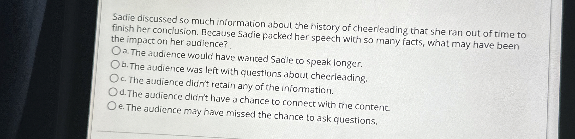 Solved Sadie discussed so much information about the history | Chegg.com