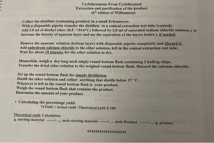 Solved Cyclohexanone From Cyclohexanol Extraction and | Chegg.com