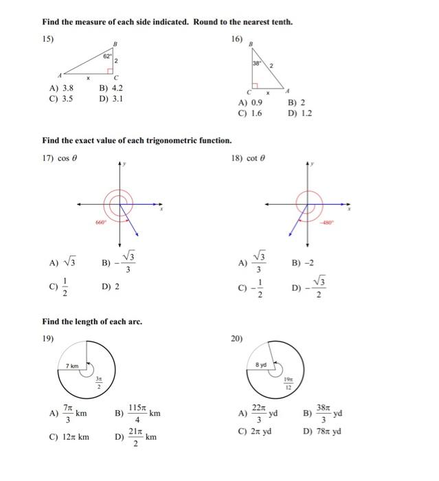 Solved Find the measure of each side indicated. Round to the | Chegg.com