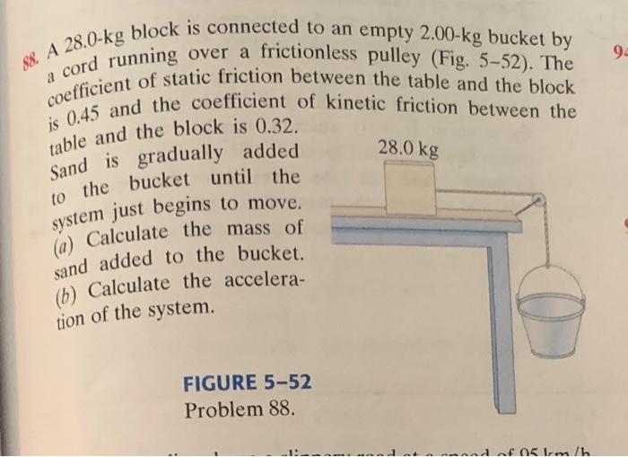 Solved 48. A 28.0-kg block is connected to an empty 2.00−kg | Chegg.com