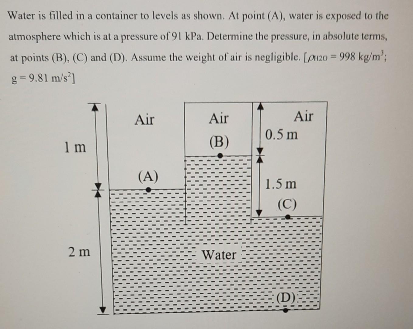 Solved Water is filled in a container to levels as shown. At | Chegg.com