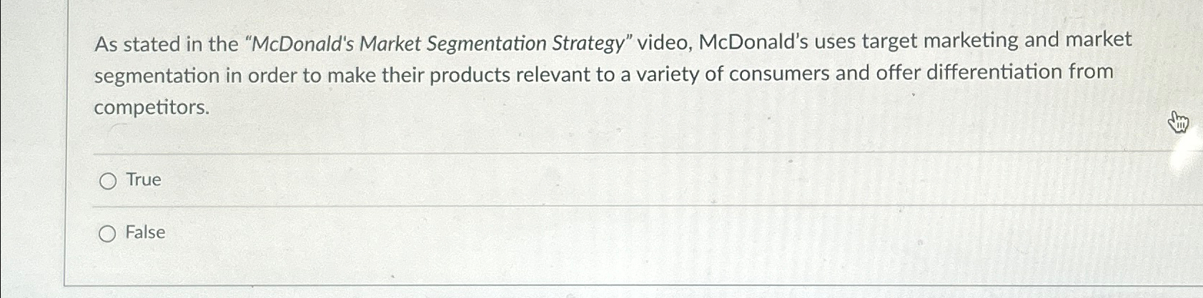 Solved As stated in the "McDonald's Market Segmentation | Chegg.com