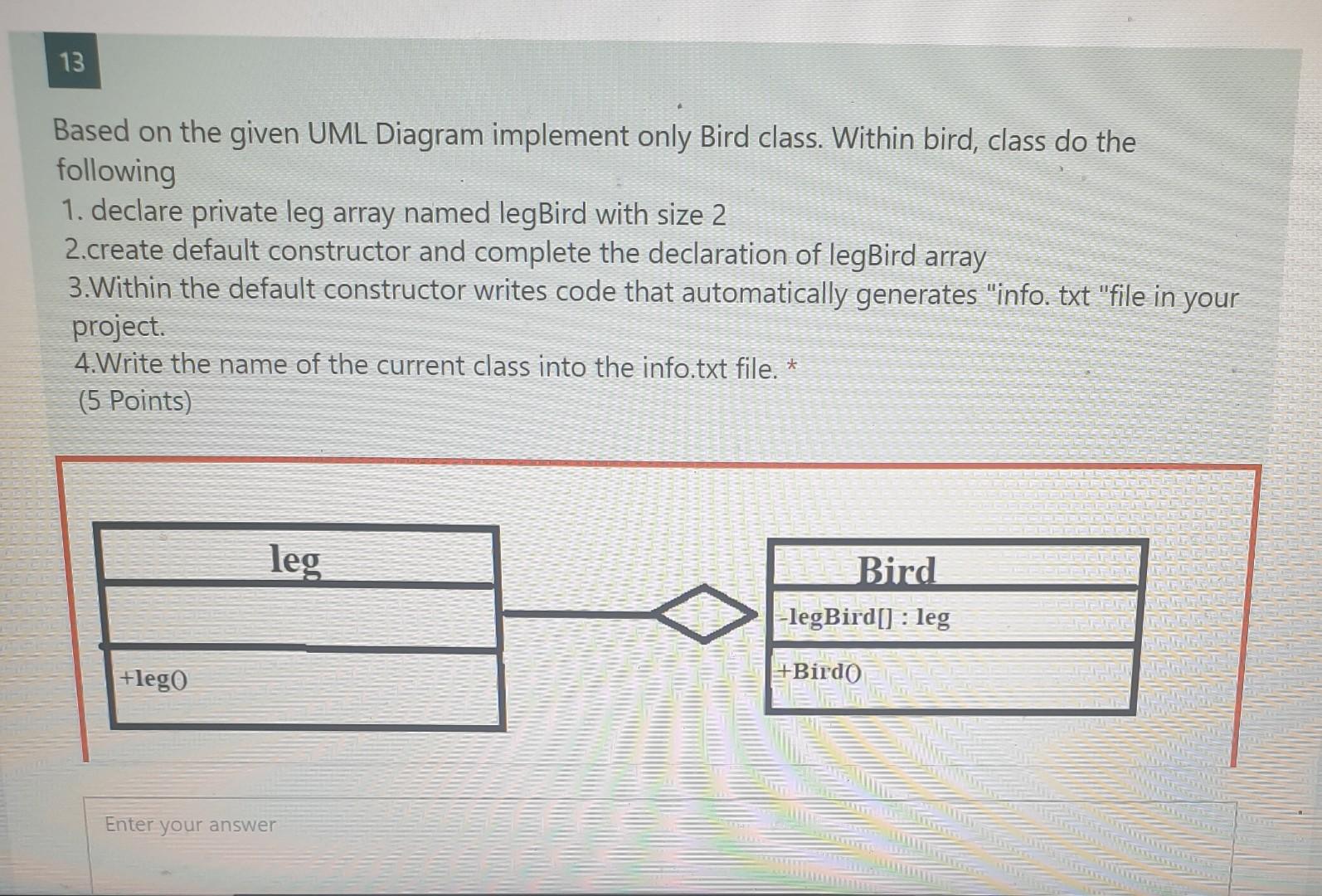 Solved 13 Based on the given UML Diagram implement only Bird | Chegg.com