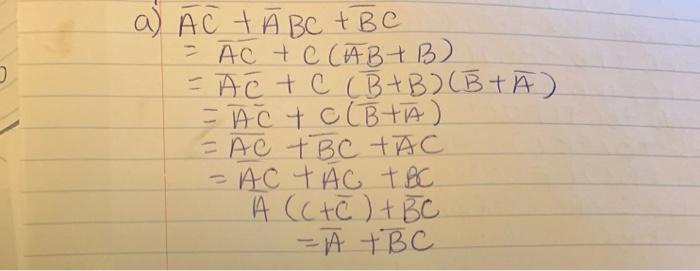 Solved a) AC + ABC ABC - AC + c(AB+B) - Aetc (B+B)(BIA) ac | Chegg.com