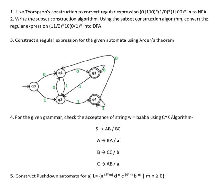 Solved 1. Use Thompson's construction to convert regular | Chegg.com
