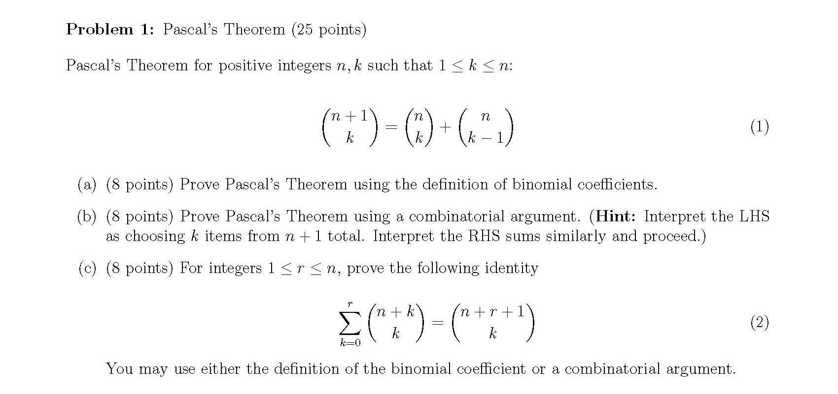 Solved Problem 1: Pascal's Theorem (25 ﻿points)Pascal's | Chegg.com