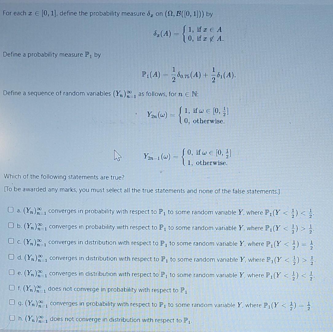 Solved For each x∈[0,1], define the probability measure δx | Chegg.com