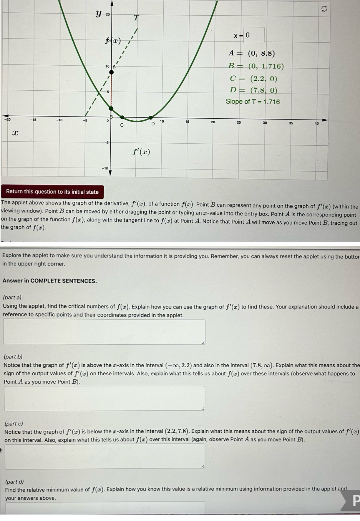 Solved Return this question to its initial stateThe applet | Chegg.com