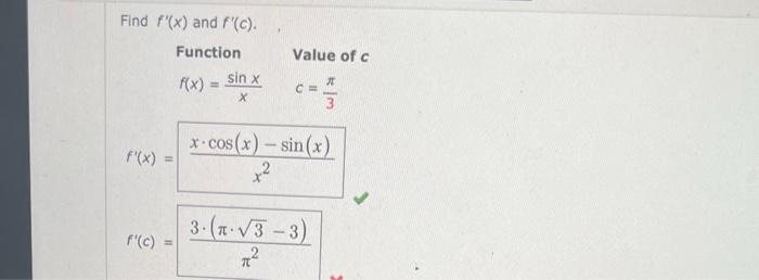 Solved Find f′(x) and f′(c) f′(x)f′(c) Function Value of | Chegg.com