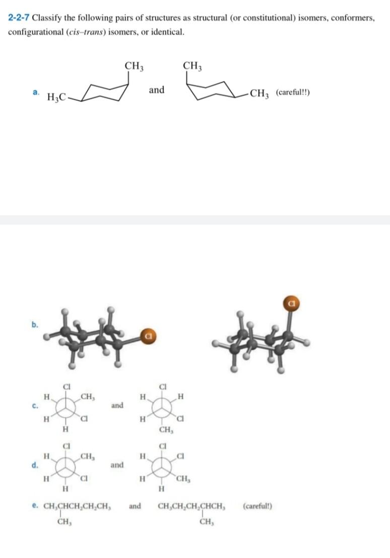 Solved 2-2-7 Classify the following pairs of structures as | Chegg.com