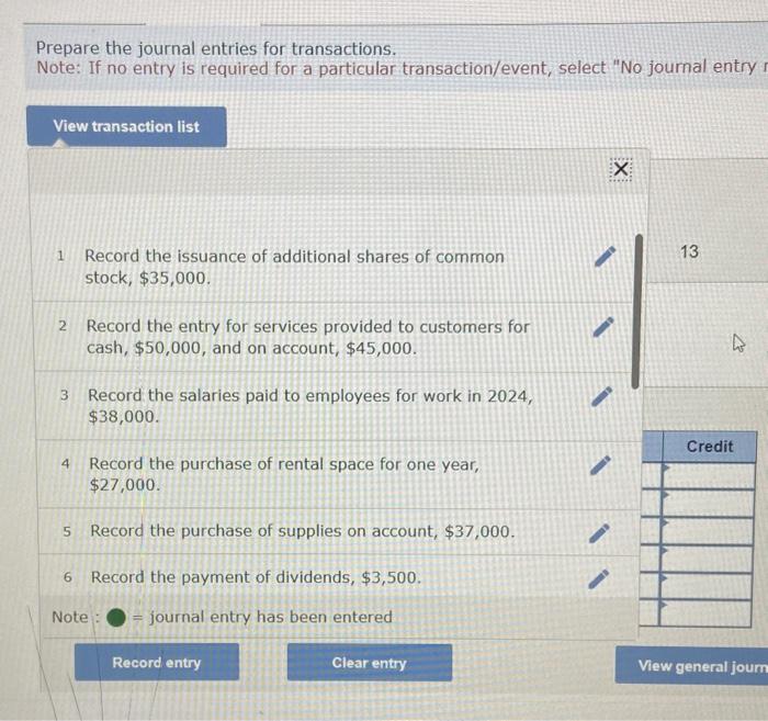 Solved Prepare the journal entries for transactions. Note: | Chegg.com