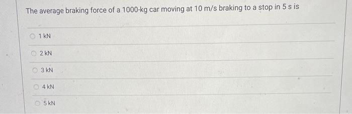 Solved The average braking force of a 1000−kg car moving at | Chegg.com