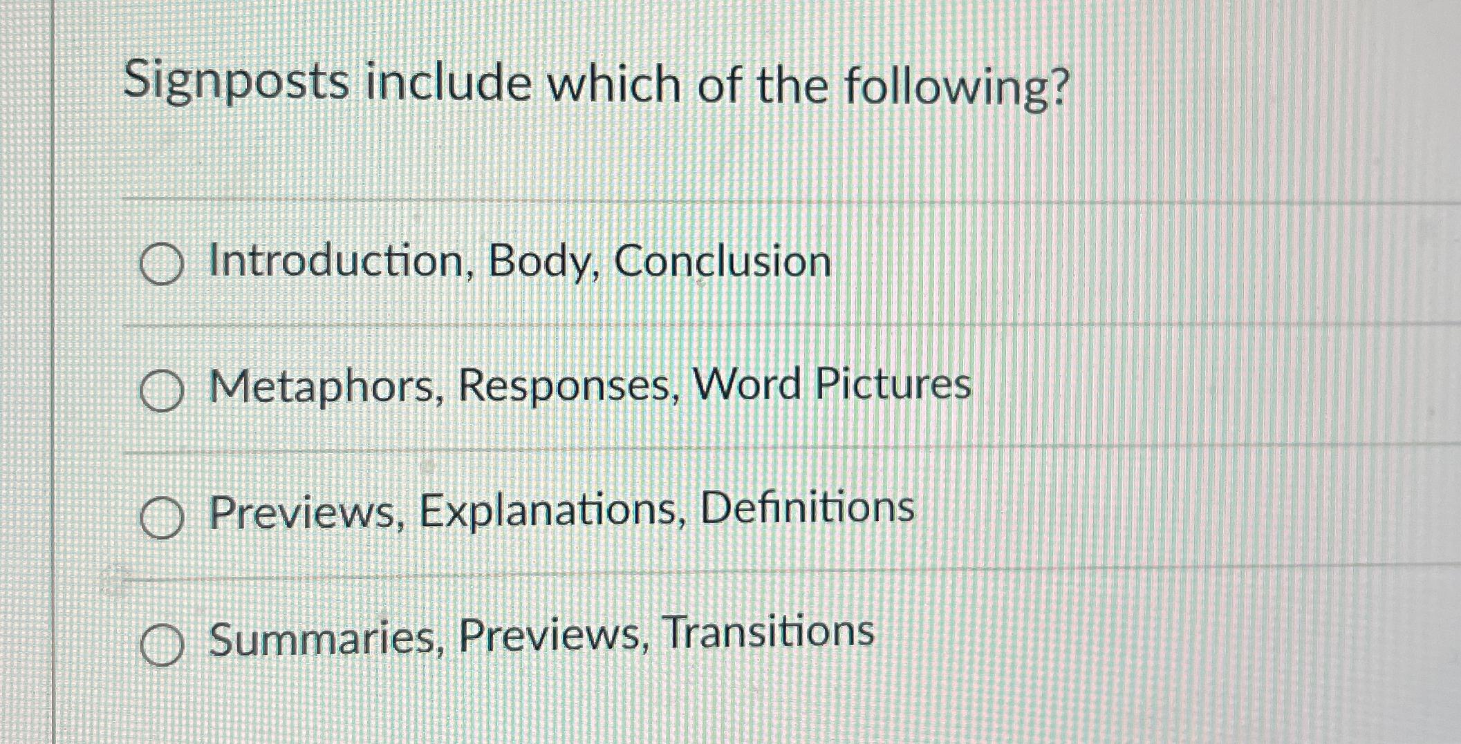 Solved Signposts include which of the | Chegg.com