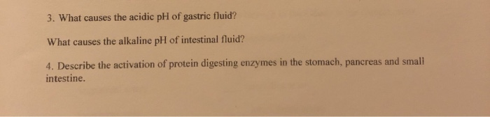 Solved 3. What causes the acidic pH of gastric fluid? What | Chegg.com