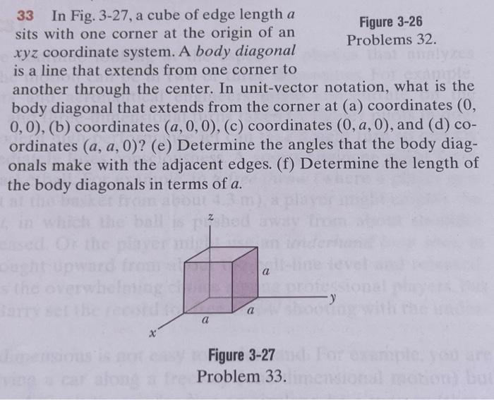 Solved 33 In Fig. 3-27, a cube of edge length a sits with | Chegg.com