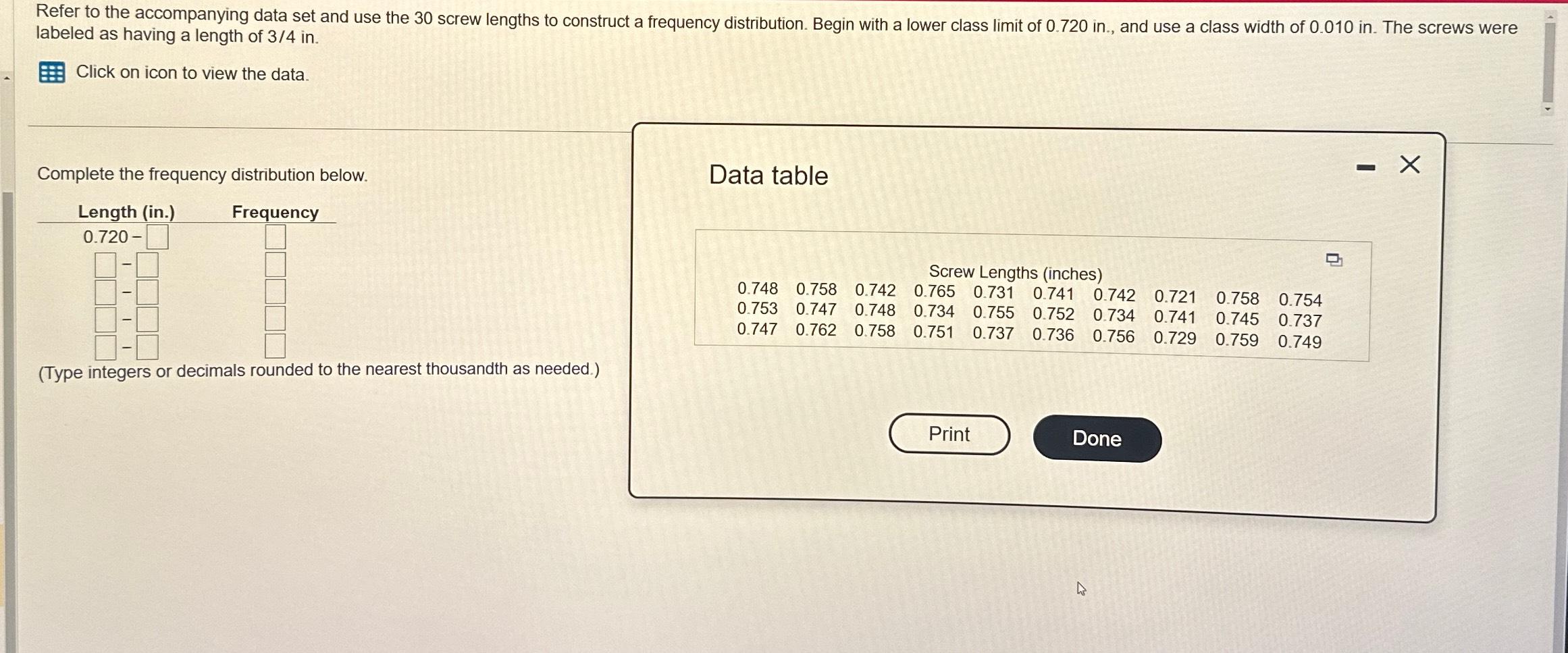 Solved labeled as having a length of 34 ﻿in.Click on icon to | Chegg.com