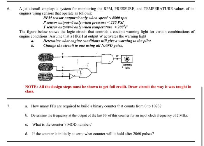 Solved 6. A jet aircraft employs a system for monitoring the | Chegg.com