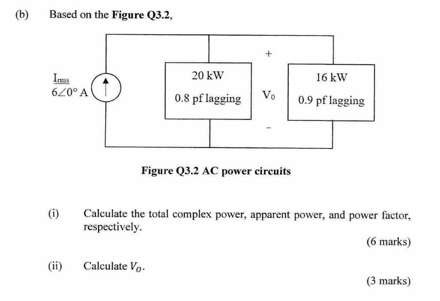 Solved (b) ﻿Based on the Figure Q3.2,Figure Q3.2 ﻿AC power | Chegg.com