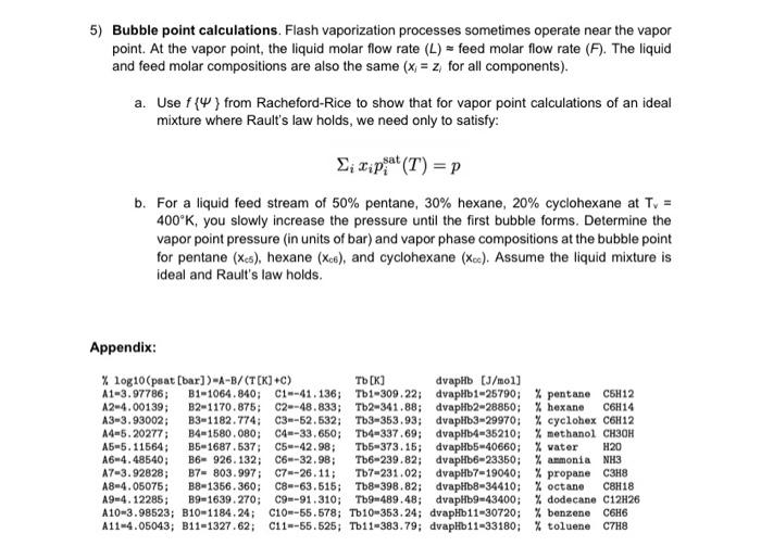 Bubble point calculations. Flash vaporization | Chegg.com