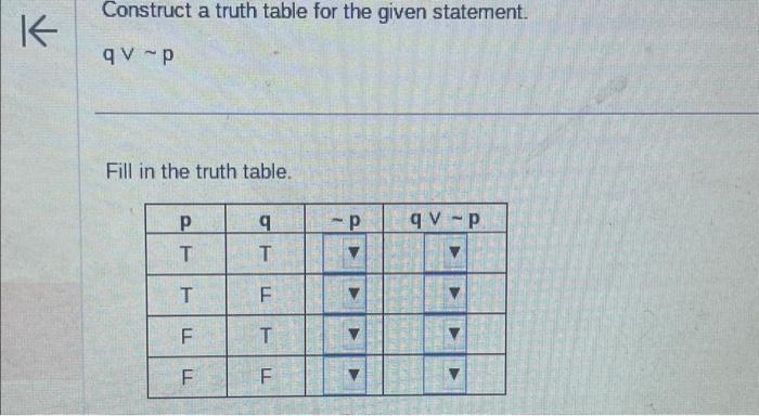 Solved K Construct a truth table for the given statement. qv | Chegg.com