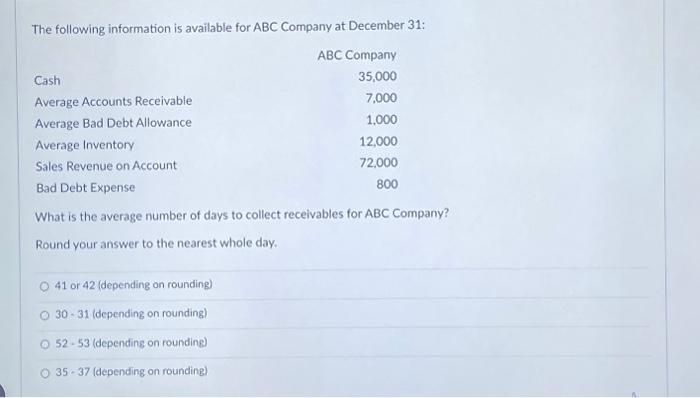 Solved The following information is available for ABC | Chegg.com