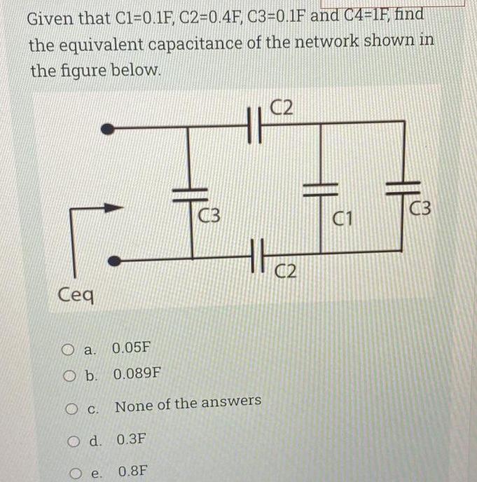 Solved Given that Cl=0.1F, C2=0.4F C3=0.1F and C4=1F, find | Chegg.com