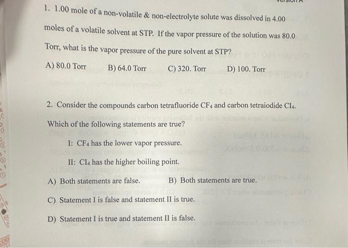 Solved 1. 1.00 mole of a non-volatile \& non-electrolyte | Chegg.com