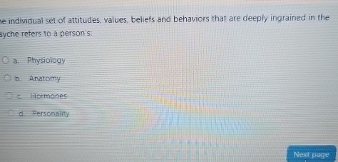 Solved individual set of attitudes, values, beliefs and | Chegg.com