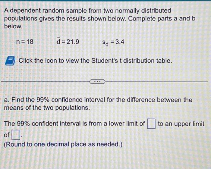 Solved A dependent random sample from two normally | Chegg.com