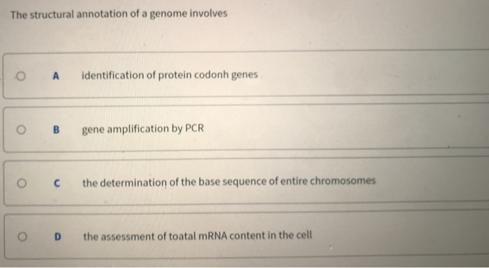 Solved The structural annotation of a genome involves O A | Chegg.com