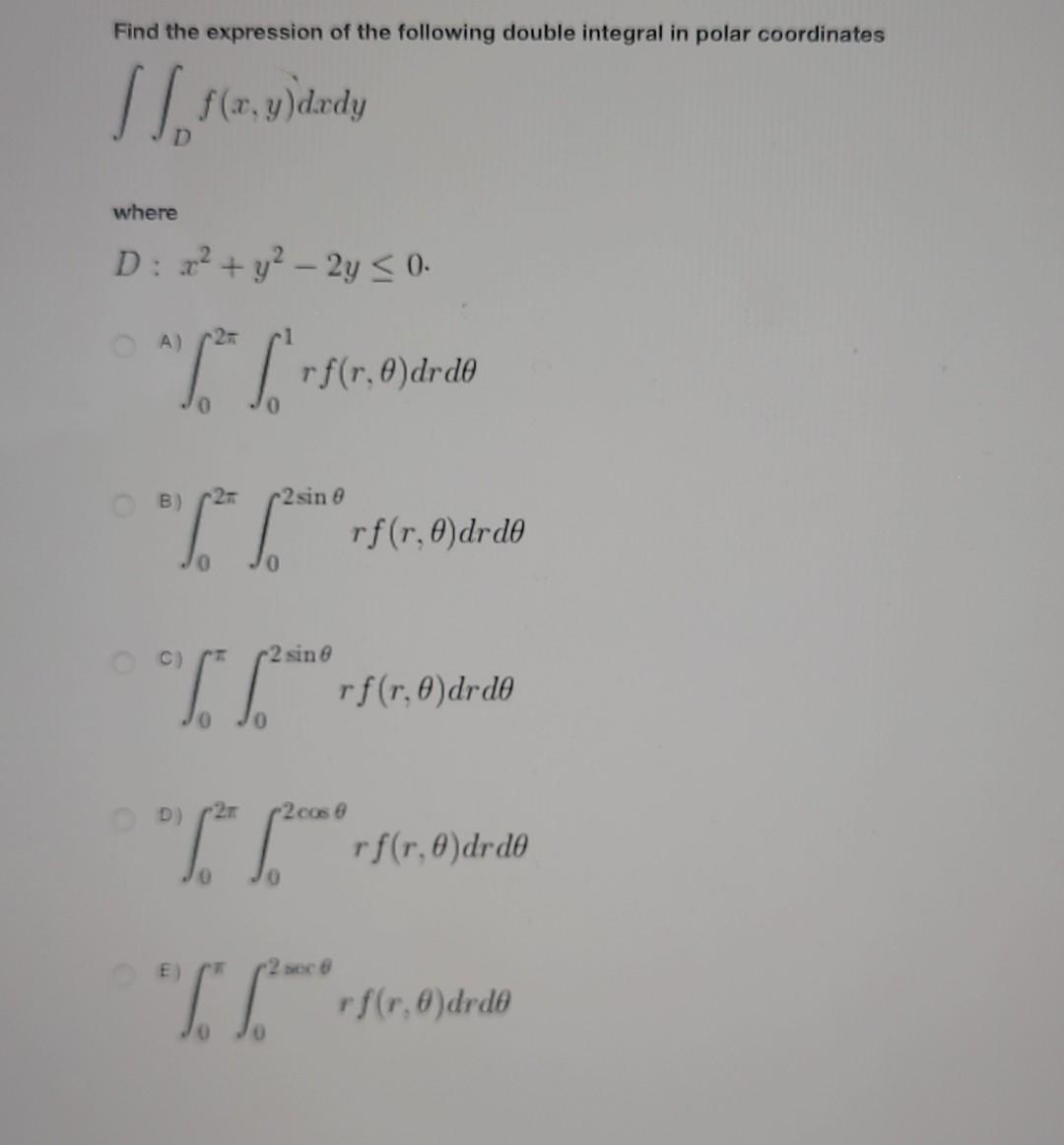 Solved Find the expression of the following double integral | Chegg.com