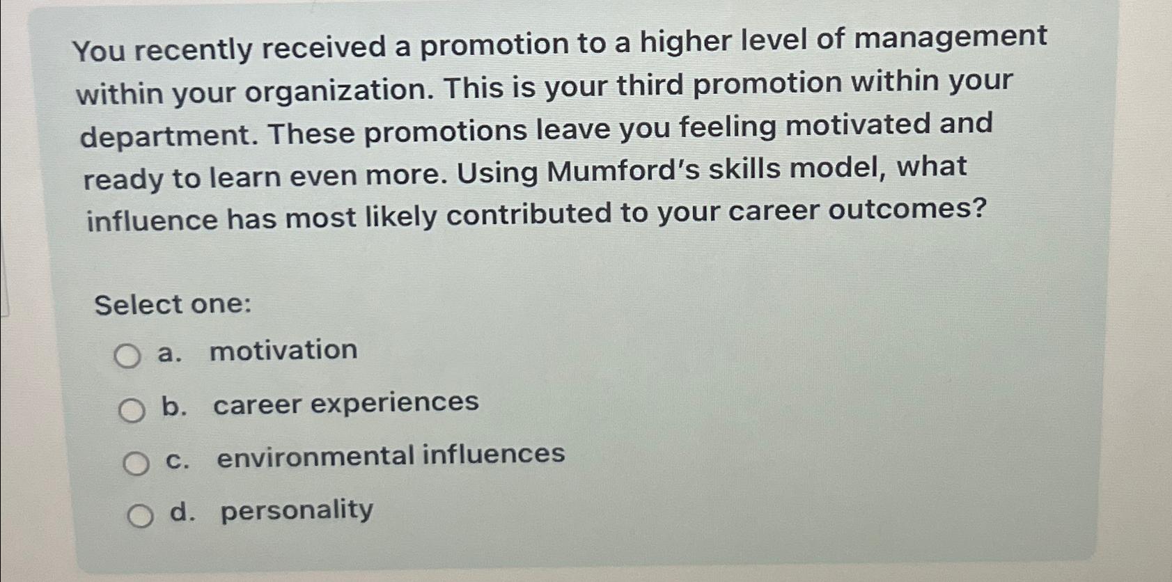 Solved You recently received a promotion to a higher level | Chegg.com