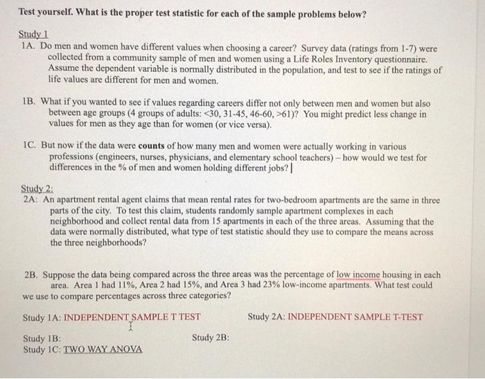 Solved Test yourself. What is the proper test statistic for | Chegg.com