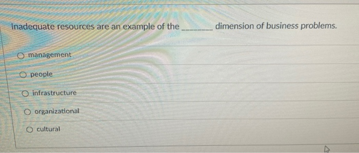 Solved Inadequate resources are an example of the dimension | Chegg.com