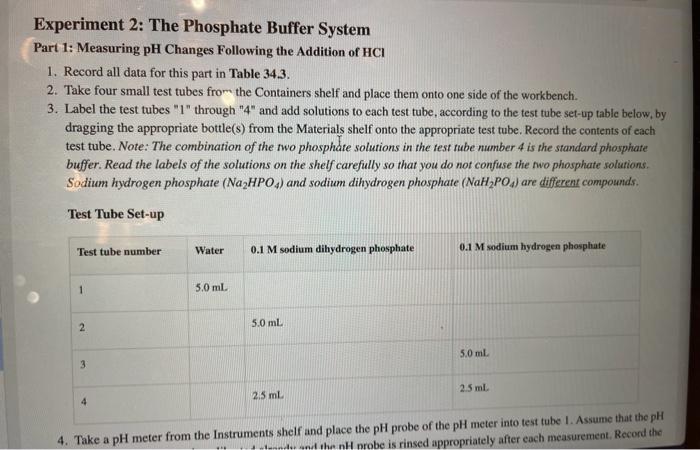 Experiment 2: The Phosphate Buffer System art 1: | Chegg.com