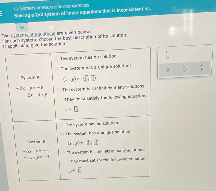Solved E O SYSTEMS OF EQUATIONS AND MATRICES Solving a 2x2 | Chegg.com