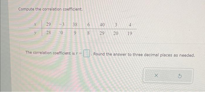 Solved Compute the correlation coefficient. The correlation | Chegg.com