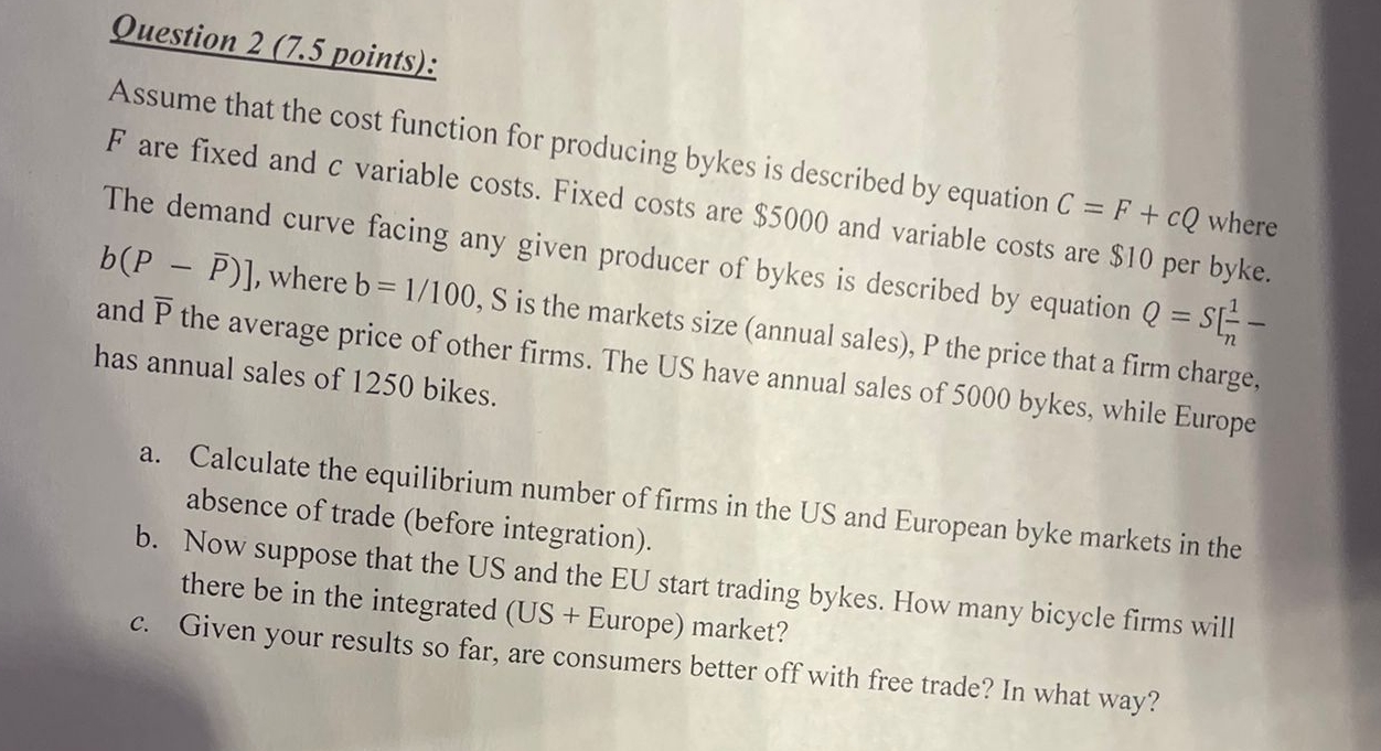 Solved Ouestion 2 (7.5 ﻿points):Assume that the cost | Chegg.com