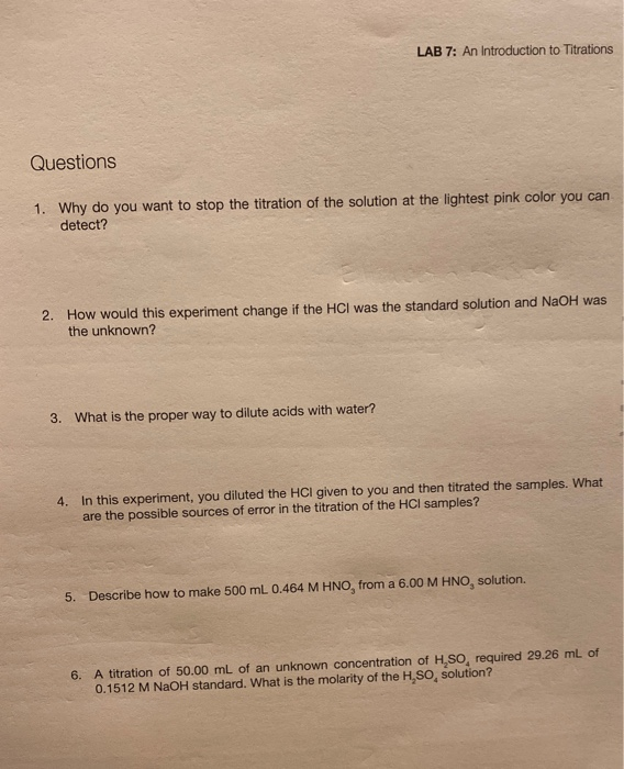 Solved Lab 7: An Introduction to Titrations(Posted the lab | Chegg.com
