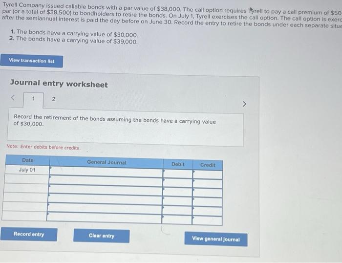 Solved Tyrell Company issued callable bonds with a par value | Chegg.com
