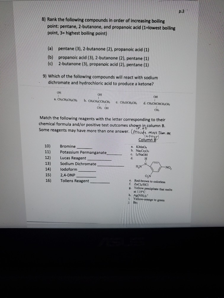 Solved p.3 8) Rank the following compounds in order of | Chegg.com