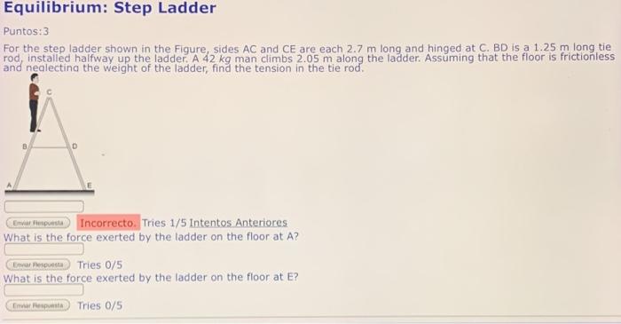 Solved Equilibrium: Step Ladder Puntos:3 For the step ladder | Chegg.com